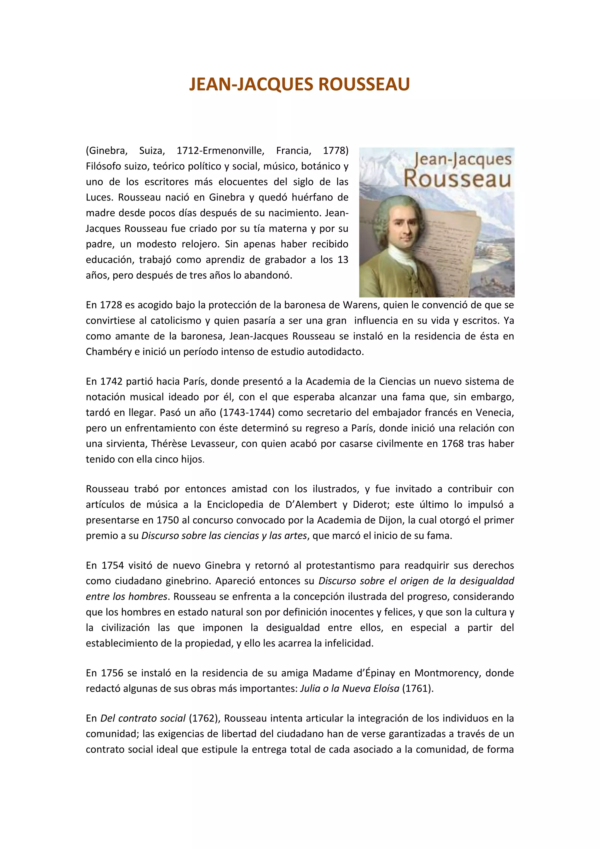 Biografía de Jean-Jacques Rousseau | DOCX