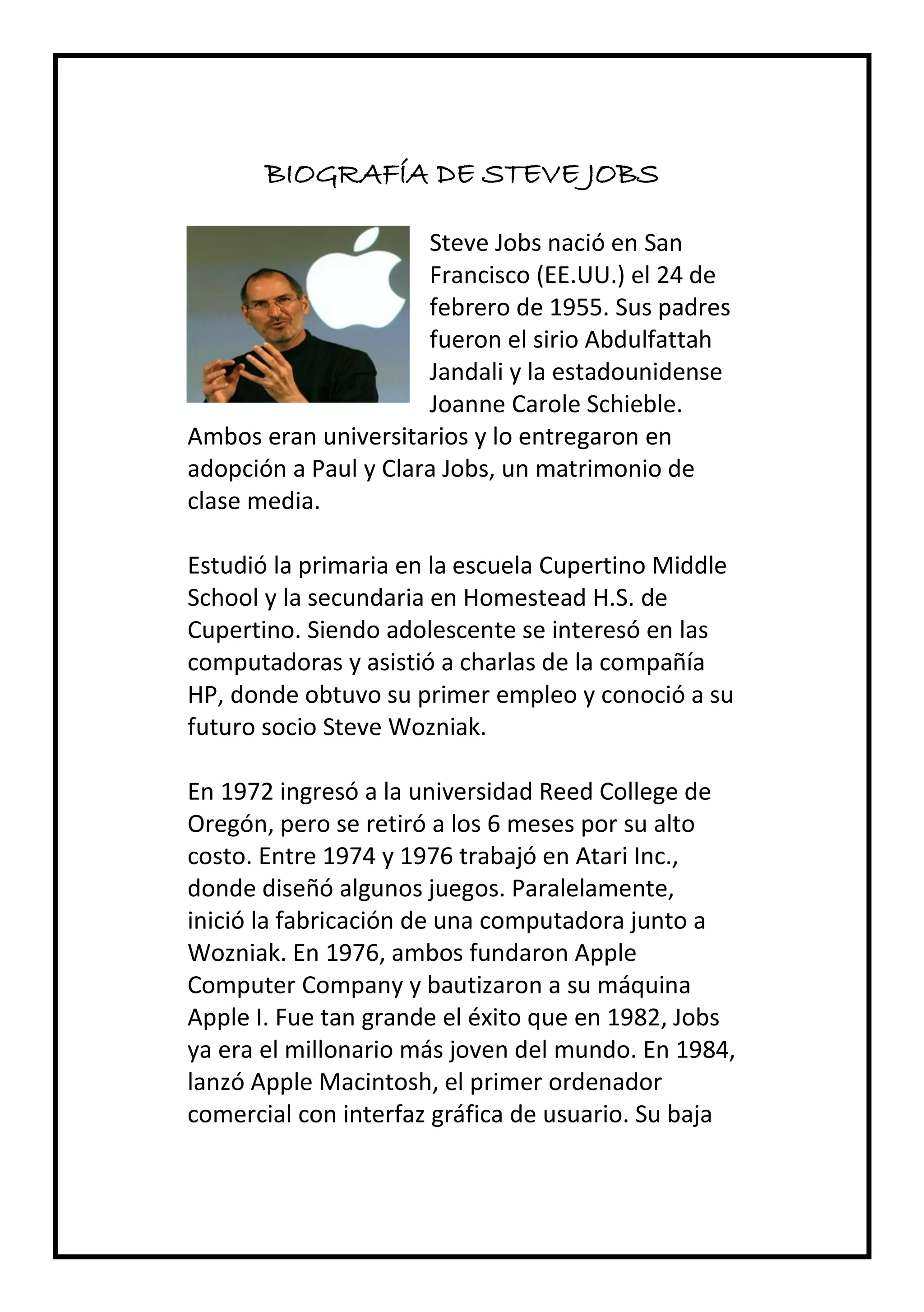 Biografía de steve jobs | PDF