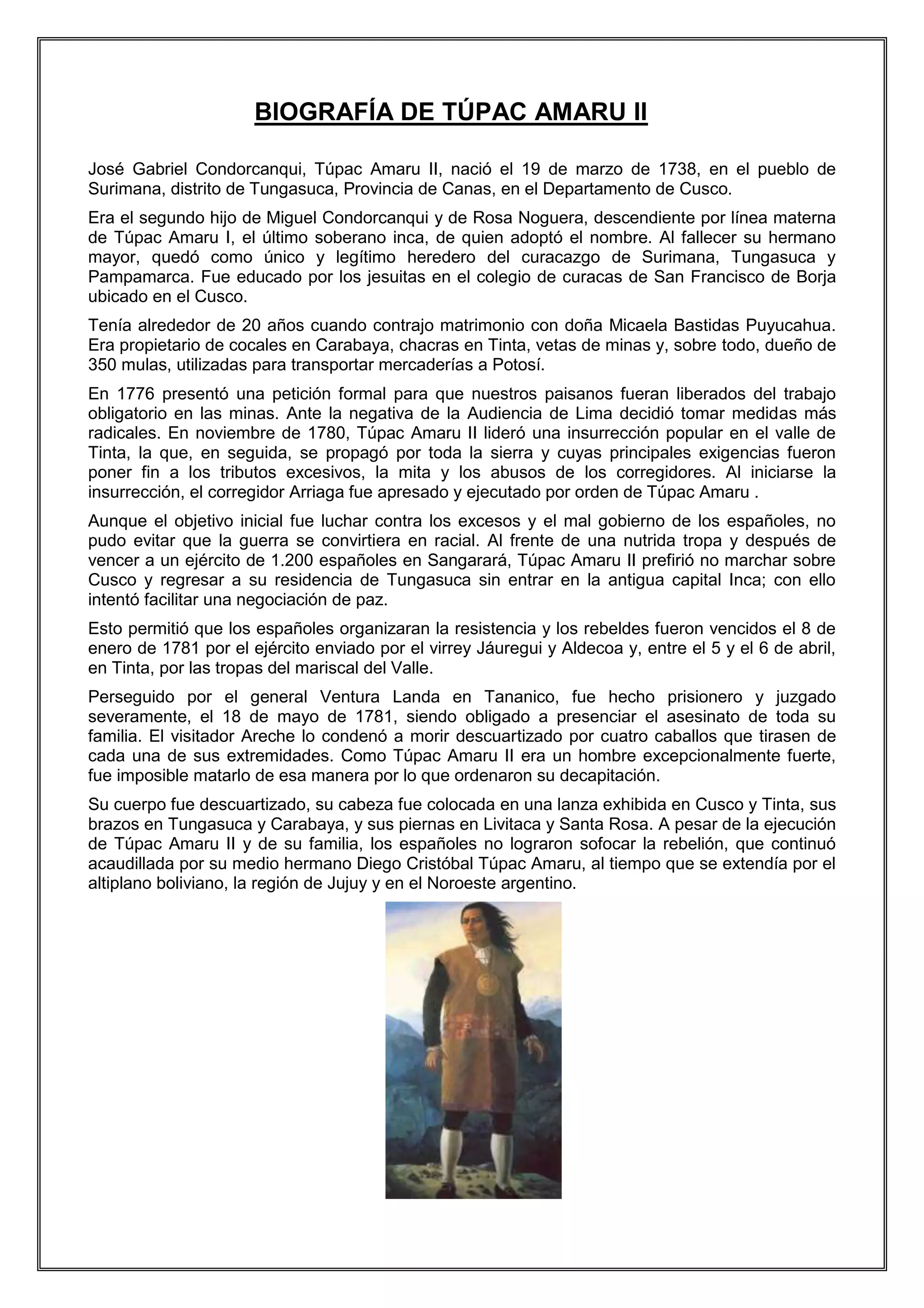 Biografía de túpac amaru ii | DOCX