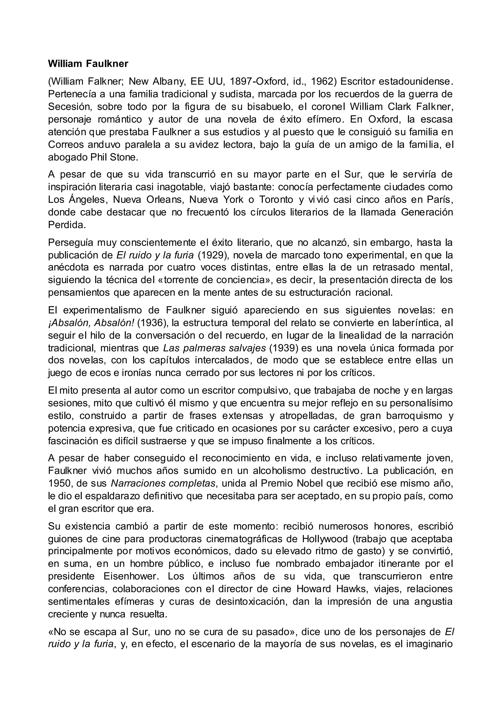 Biografía de william falukner | DOCX | Genres