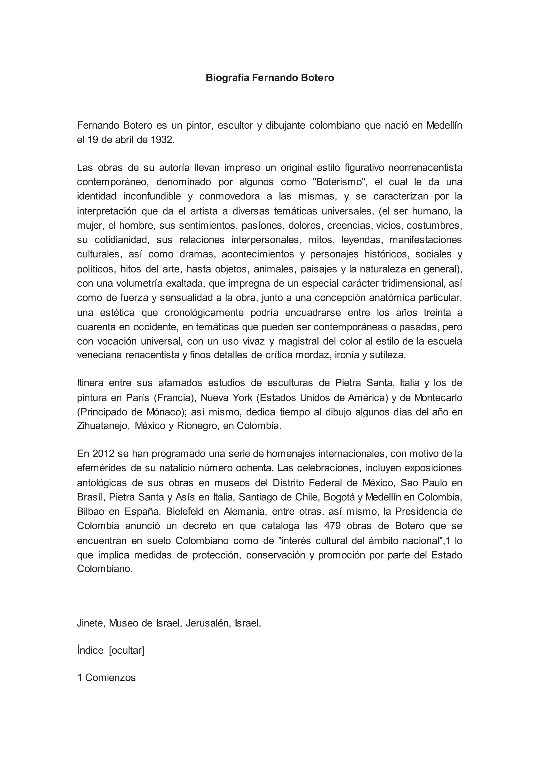 Biografía fernando botero | PDF