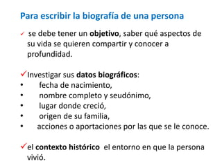biografia y sus caracteristicas para trabajar | PPTX