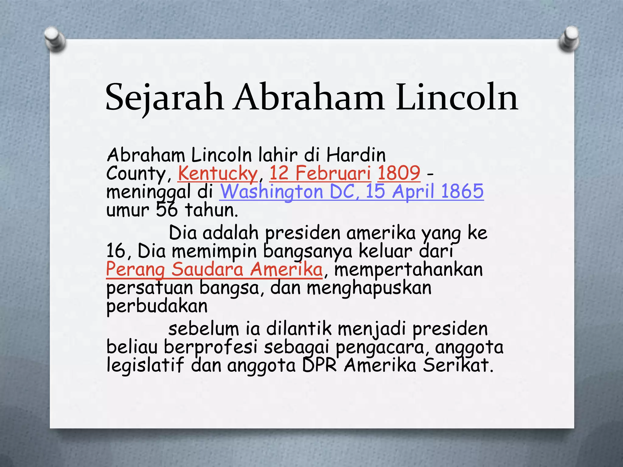 Biografi Abraham lincoln | PPTX