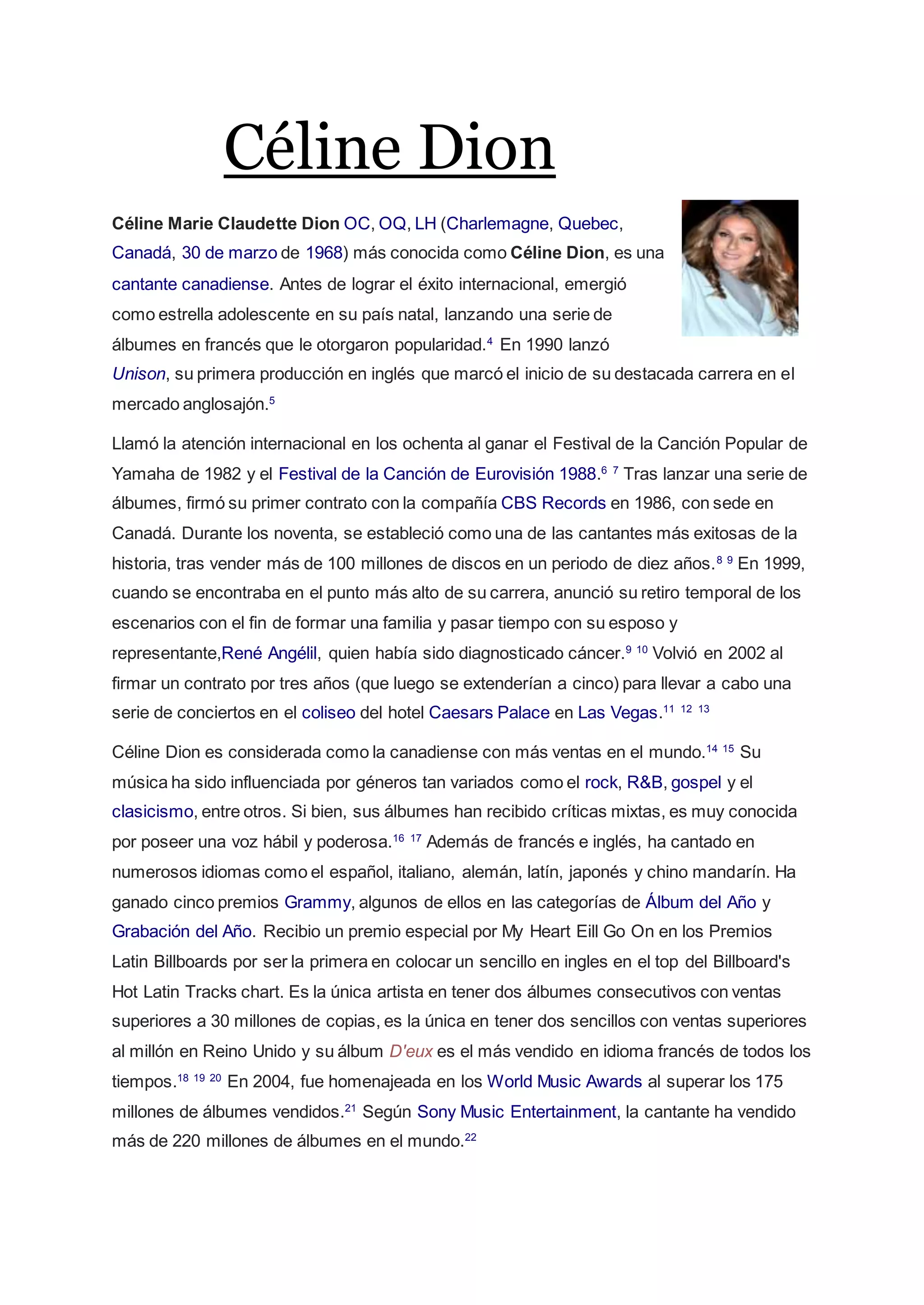 Biografia Celine Dion | DOCX