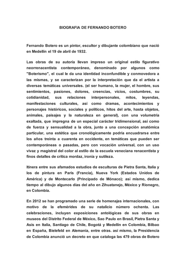 Biografia de fernando botero | DOCX