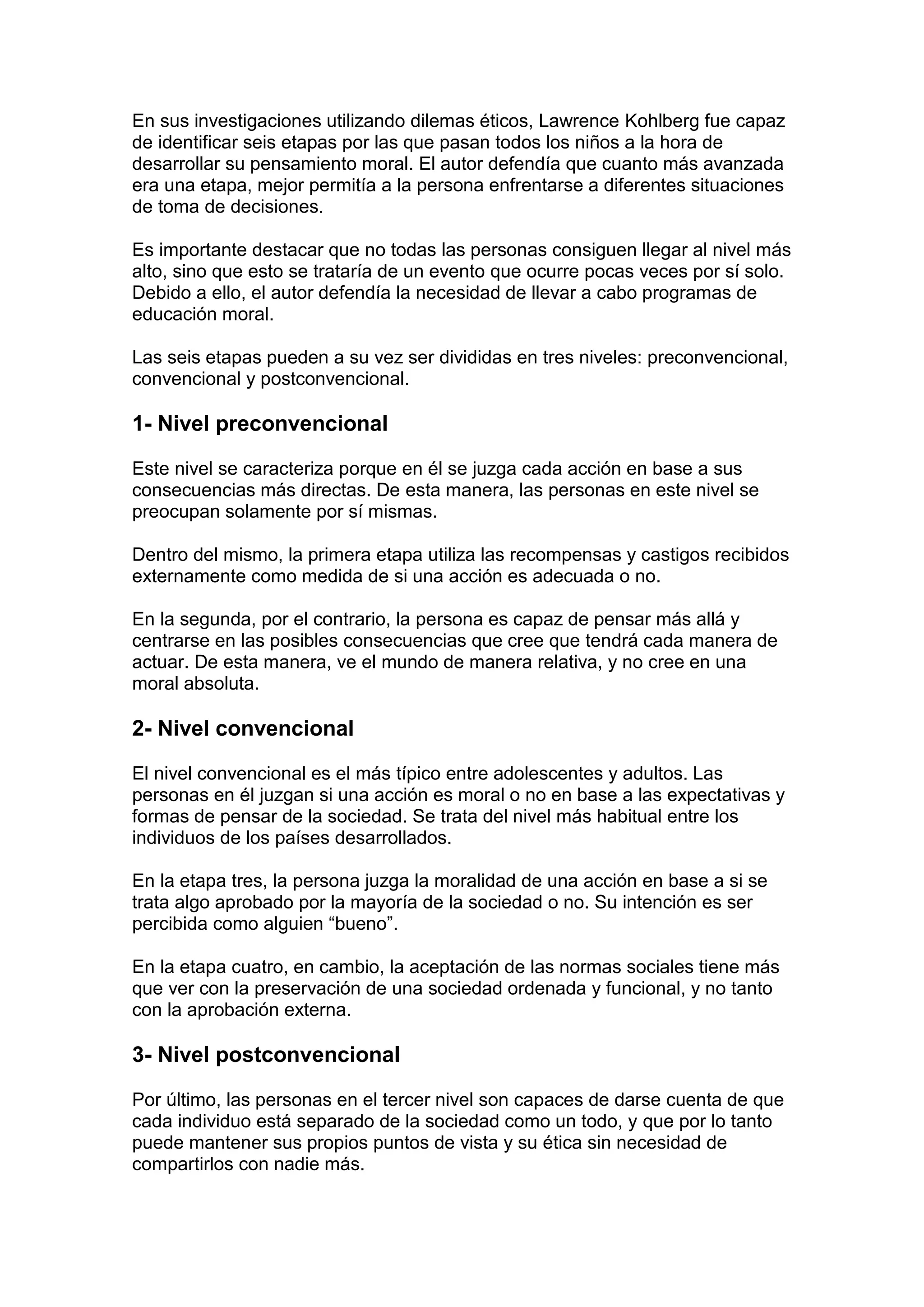BIOGRAFIA DE LAWRENCE KOHLBERG y su vida | PDF