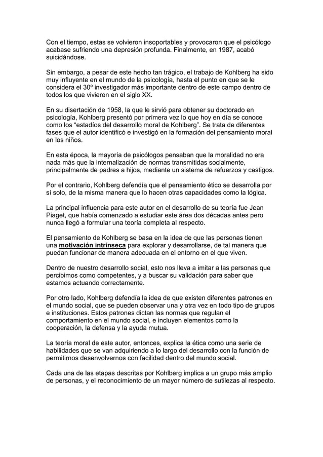 BIOGRAFIA DE LAWRENCE KOHLBERG y su vida | PDF