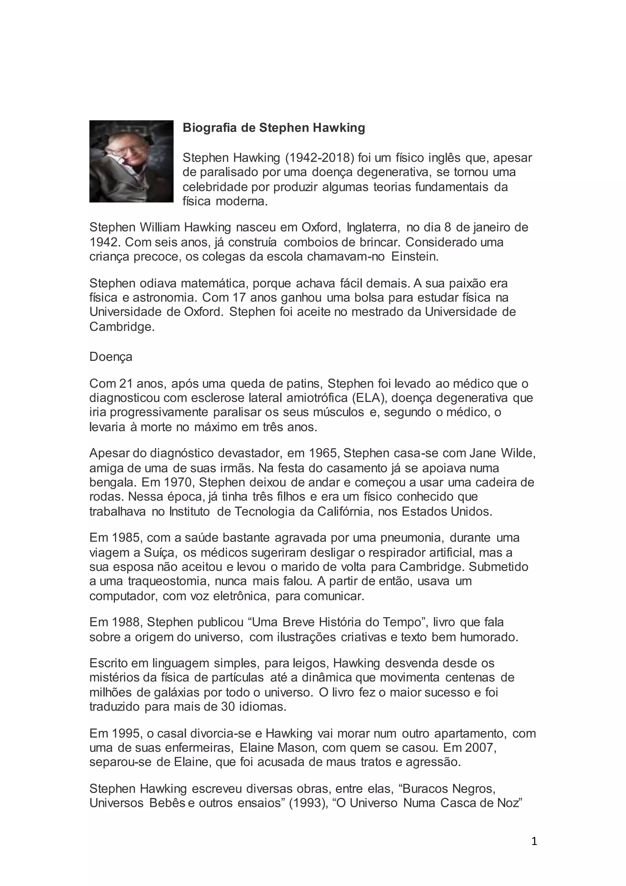 Biografia de stephen hawking | PDF