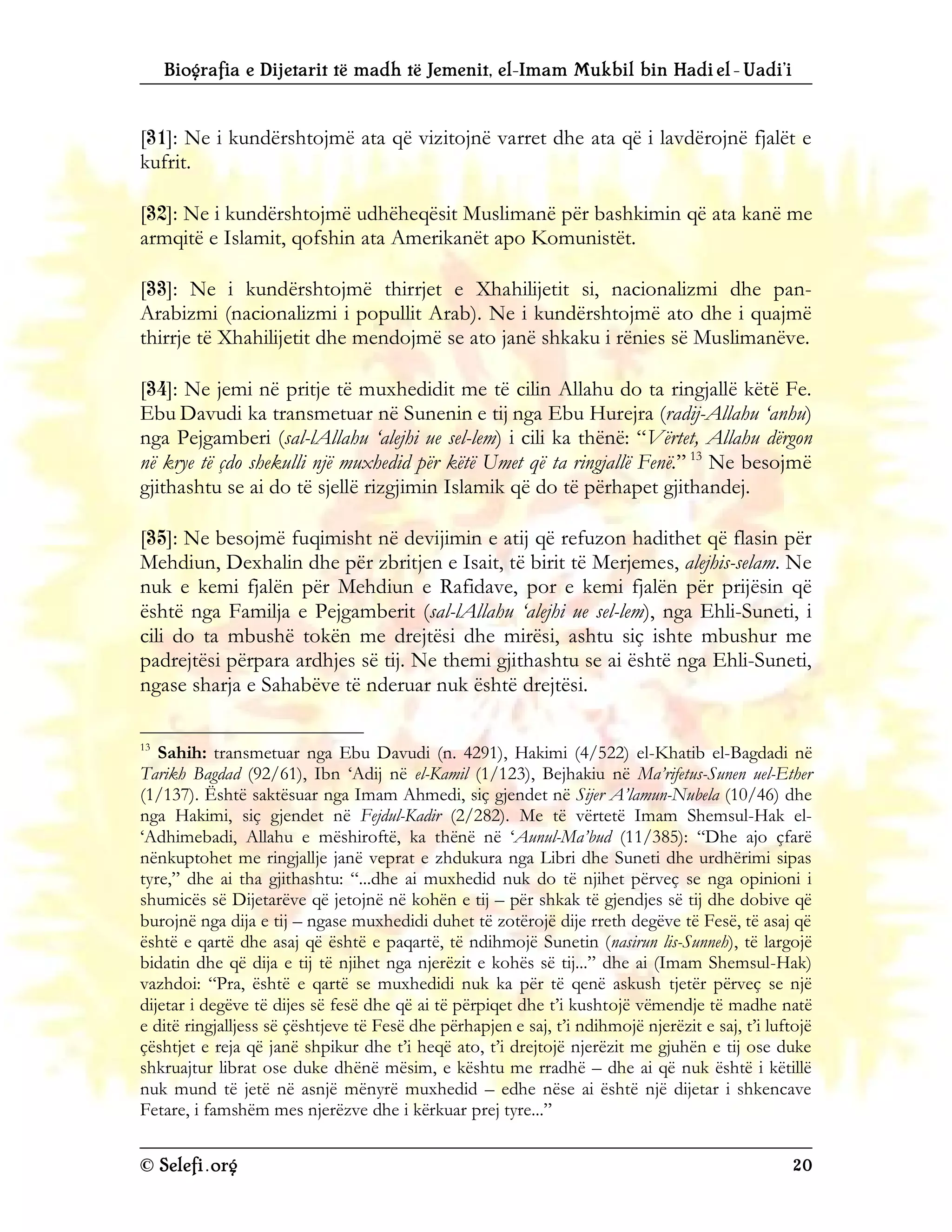 Biografia e dijetarit të madh të Jemenit - Mukbil bin Hadi | PDF