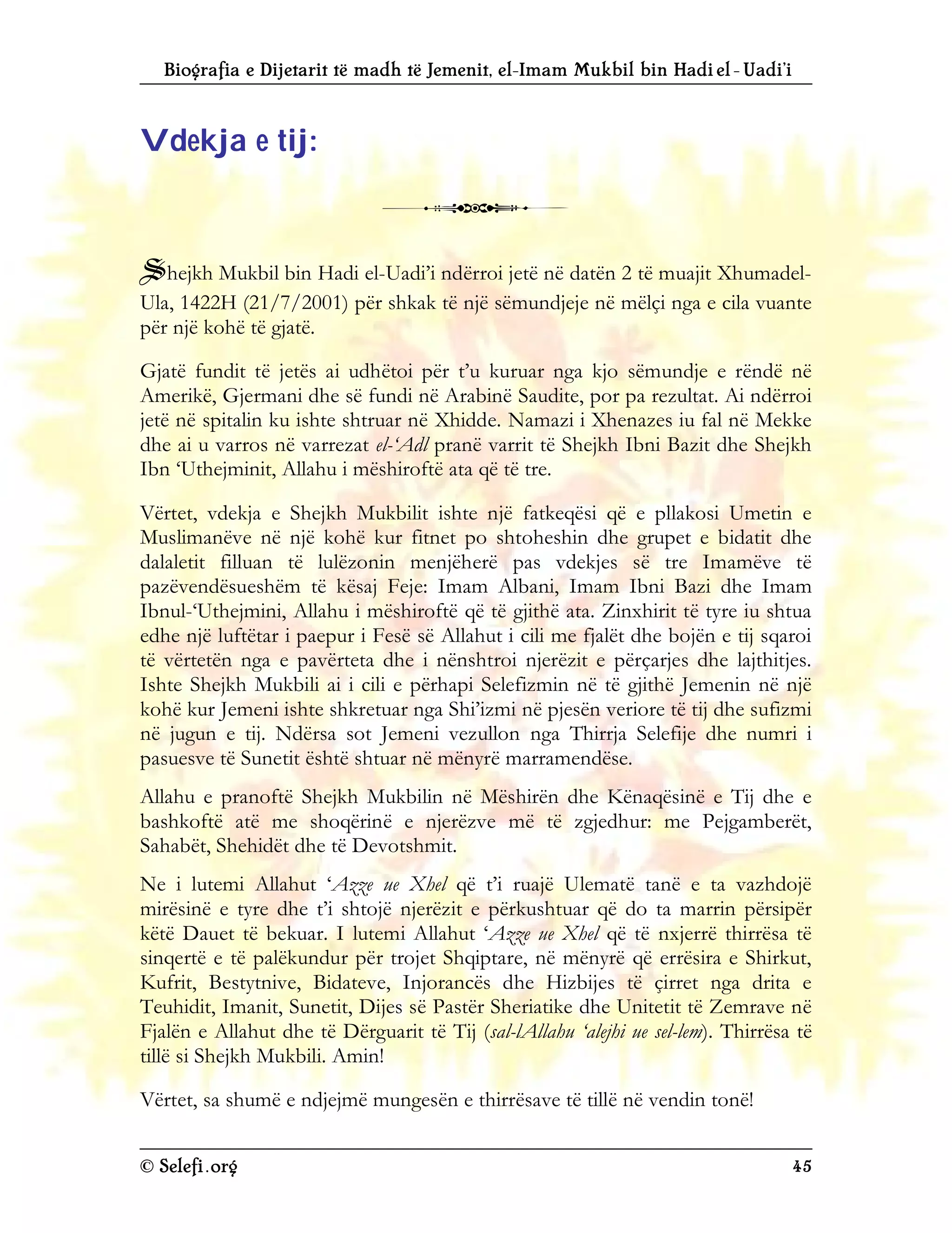 Biografia e dijetarit të madh të Jemenit - Mukbil bin Hadi | PDF