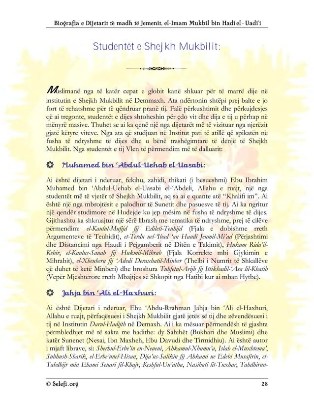 Biografia e dijetarit të madh të Jemenit - Mukbil bin Hadi | PDF