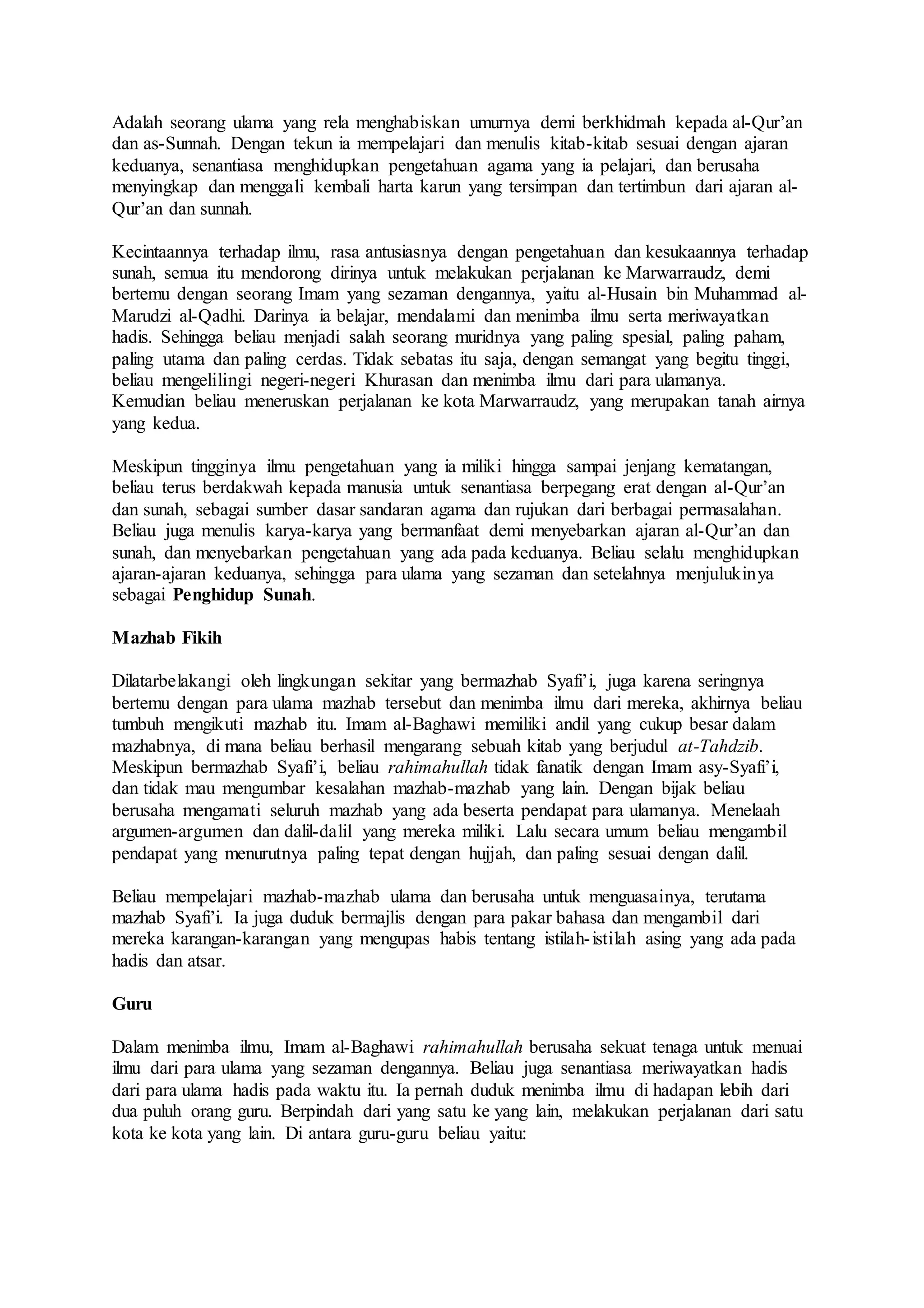 Biografi imam al baghawi | DOCX