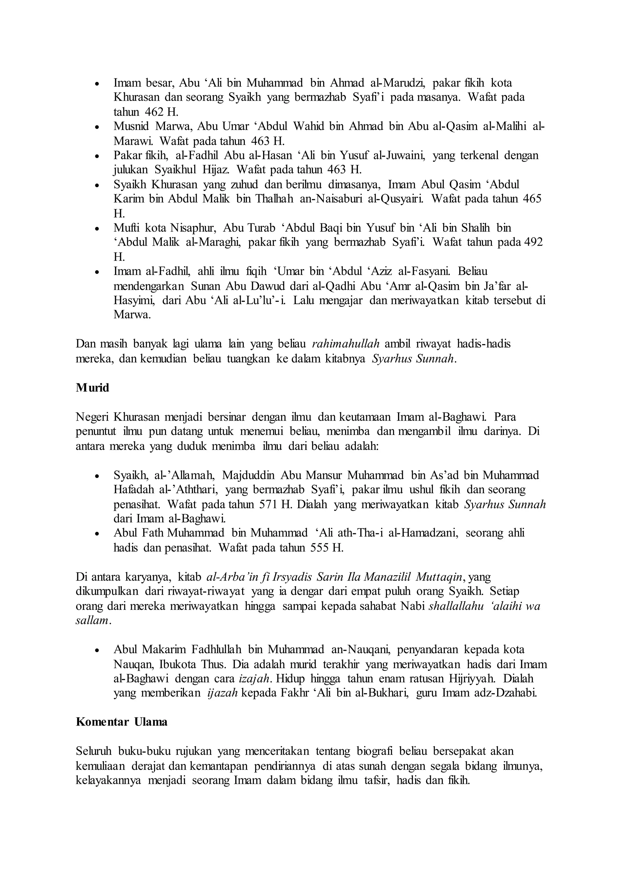 Biografi imam al baghawi | DOCX