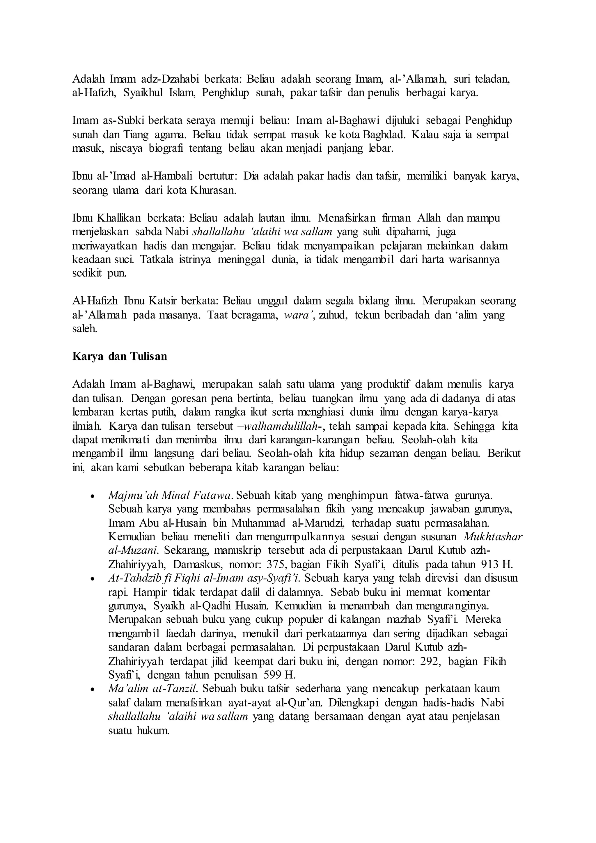 Biografi imam al baghawi | DOCX