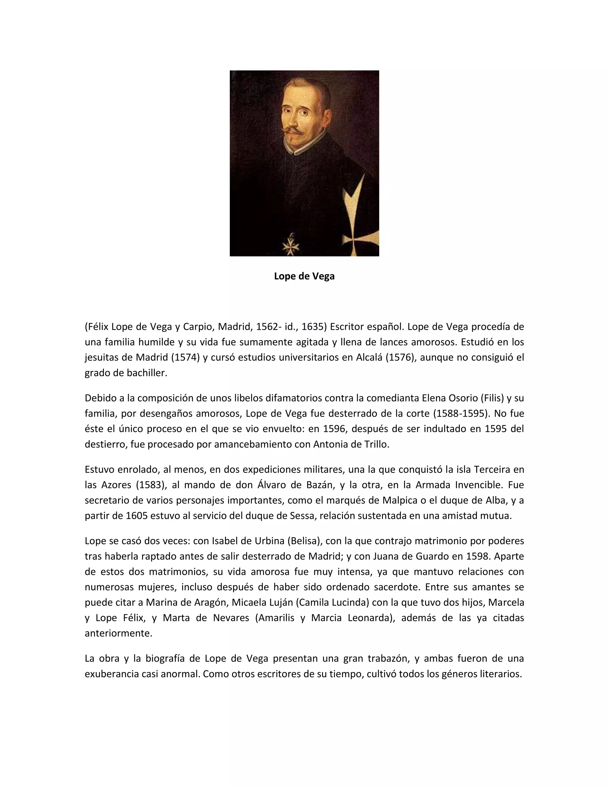 Biografia lope de vega | DOCX