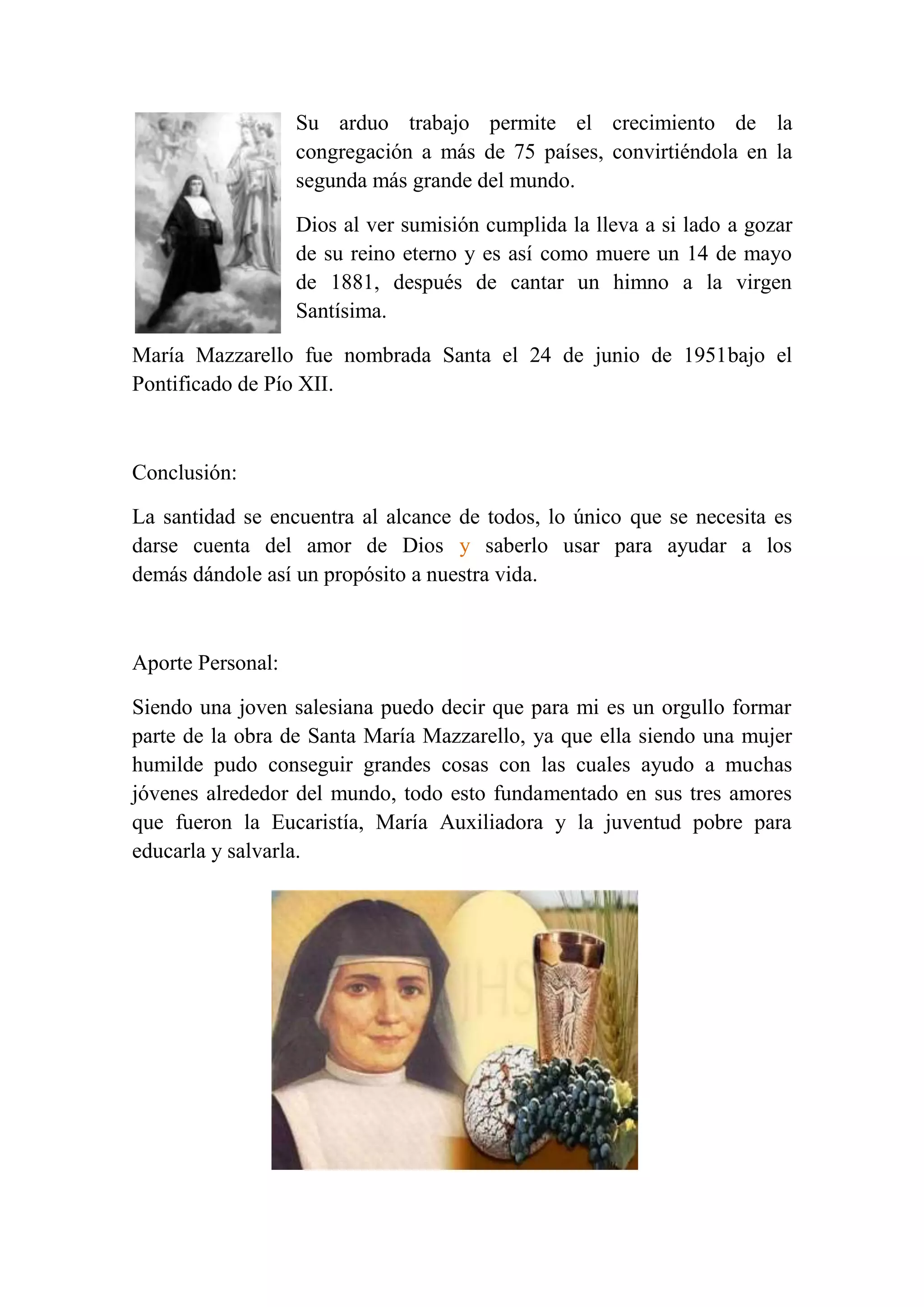 Biografia Santa Maria Mazzarello | DOCX