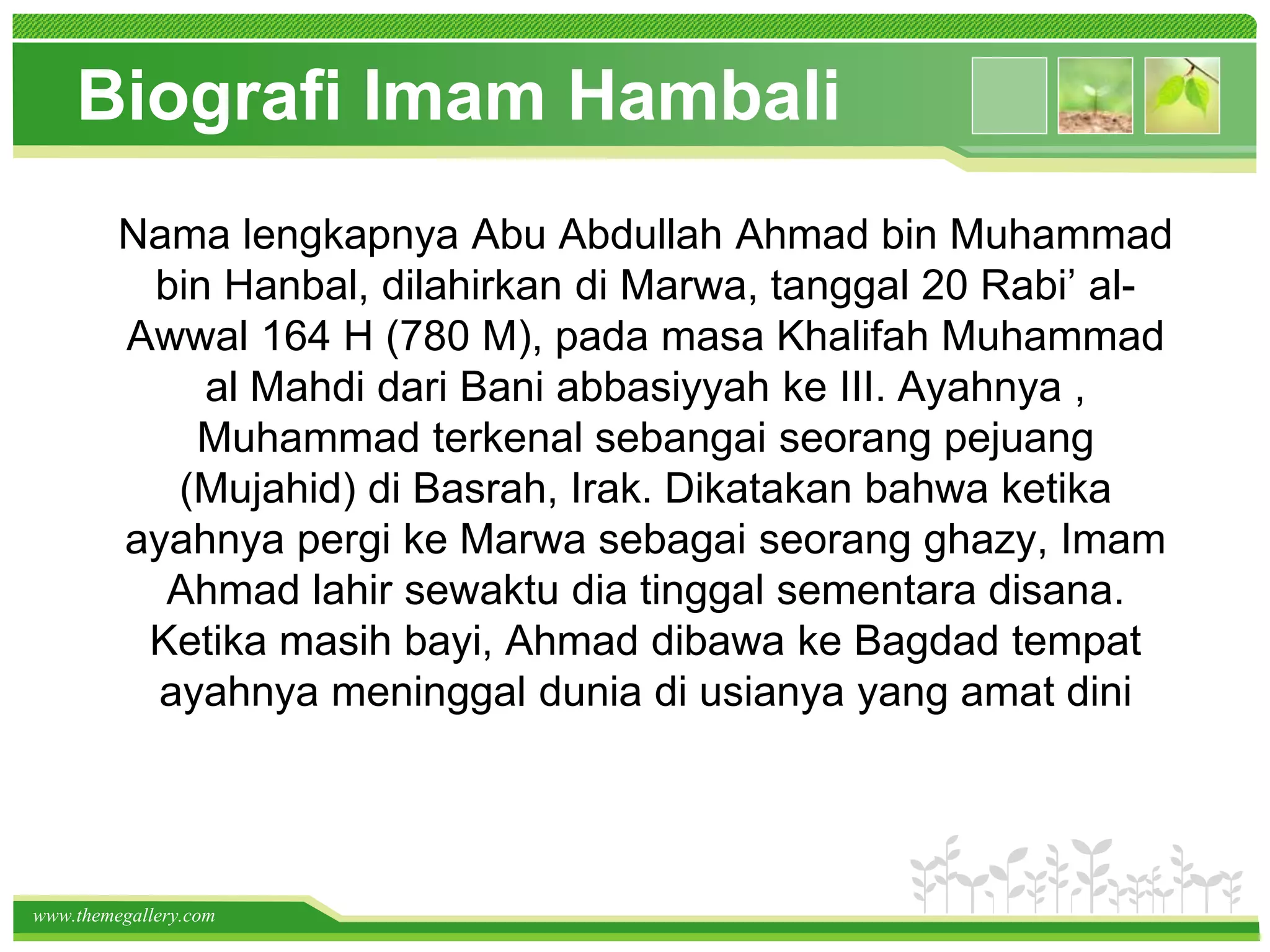 Biografi dan pemikiran imam syafi'i dan imam hambali | PPTX