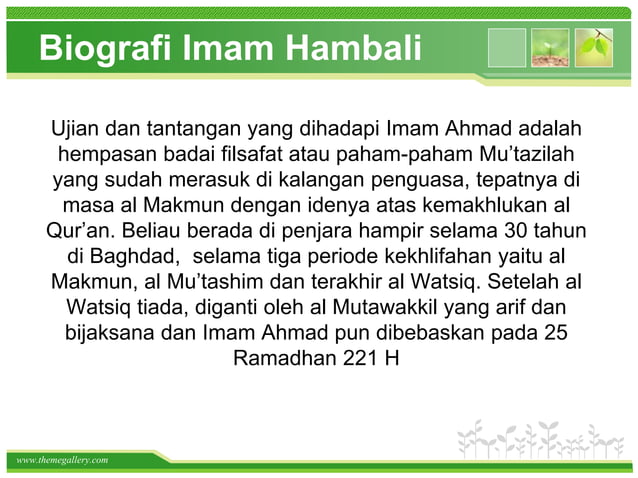 Biografi dan pemikiran imam syafi'i dan imam hambali | PPTX