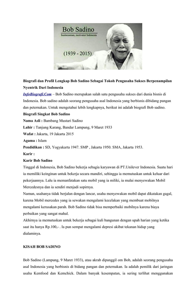 Biografi dan profil lengkap bob sadino sebagai tokoh pengusaha sukses ...