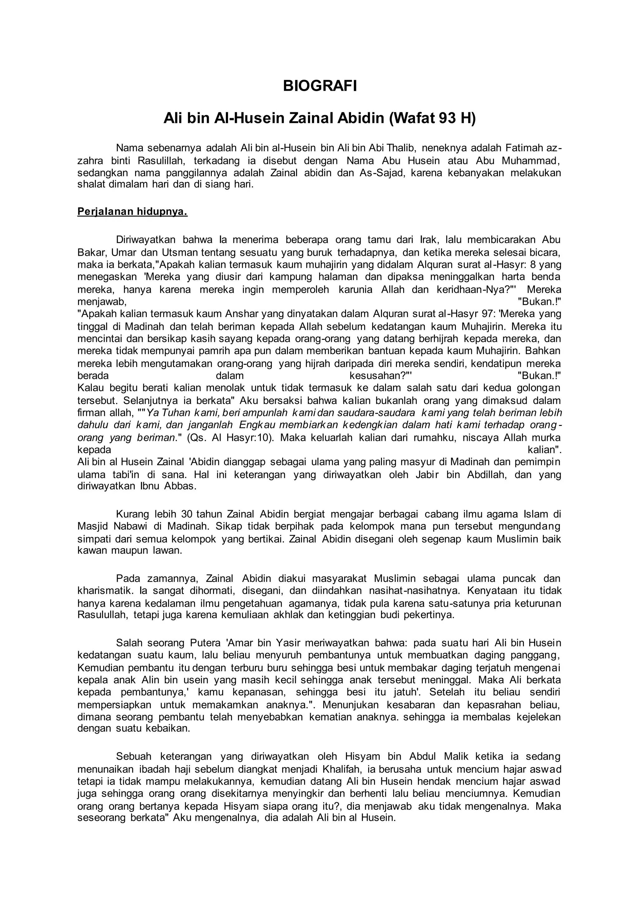 Biografi imam ali bin hesen zainal abidin | DOCX