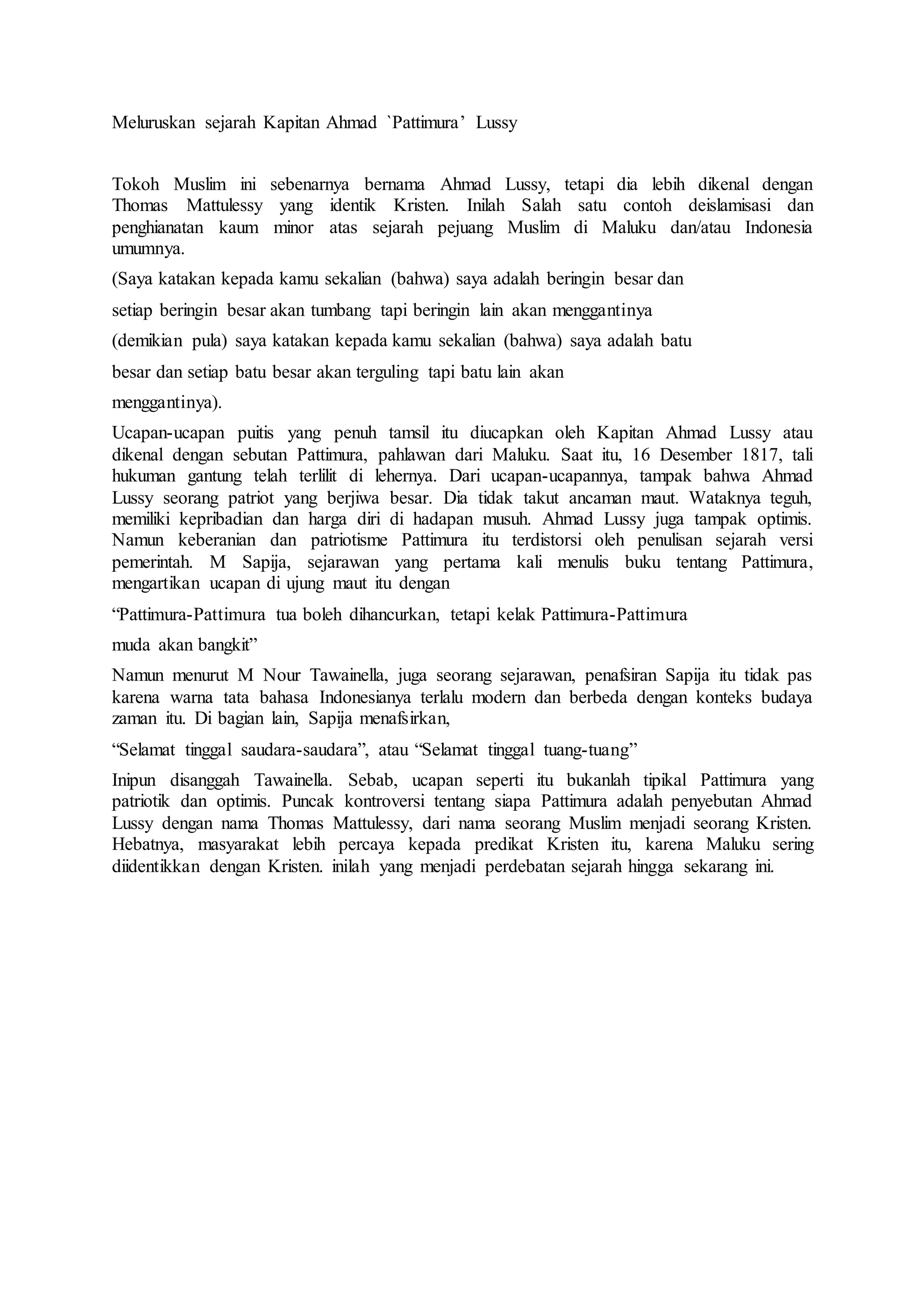 Biografi lengkap kapitan pattimura | DOCX