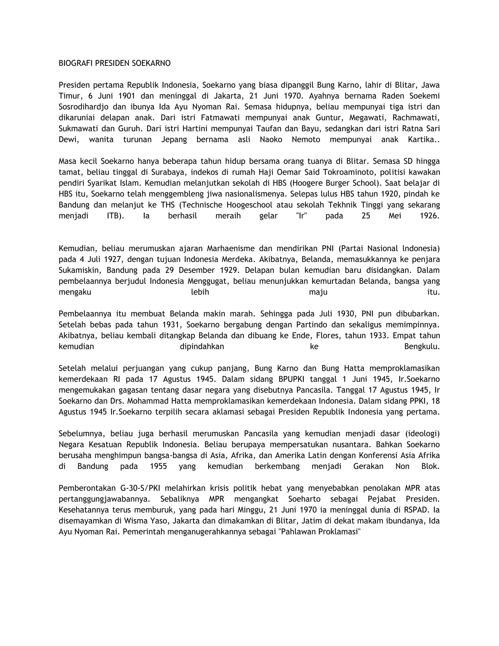 Biografi presiden ir soekarno | DOCX