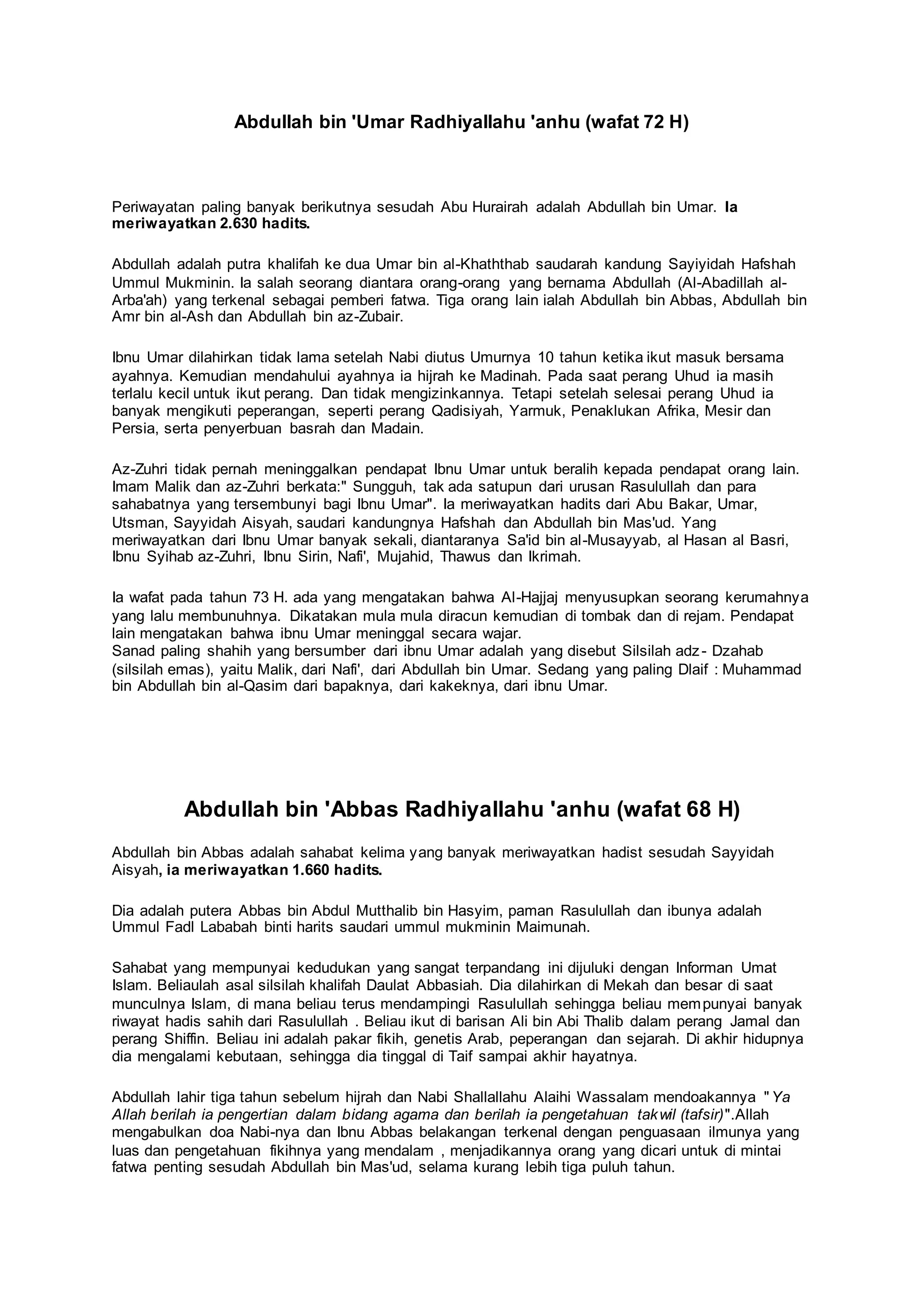 Biografi sahabat golongan al abadillah | DOCX