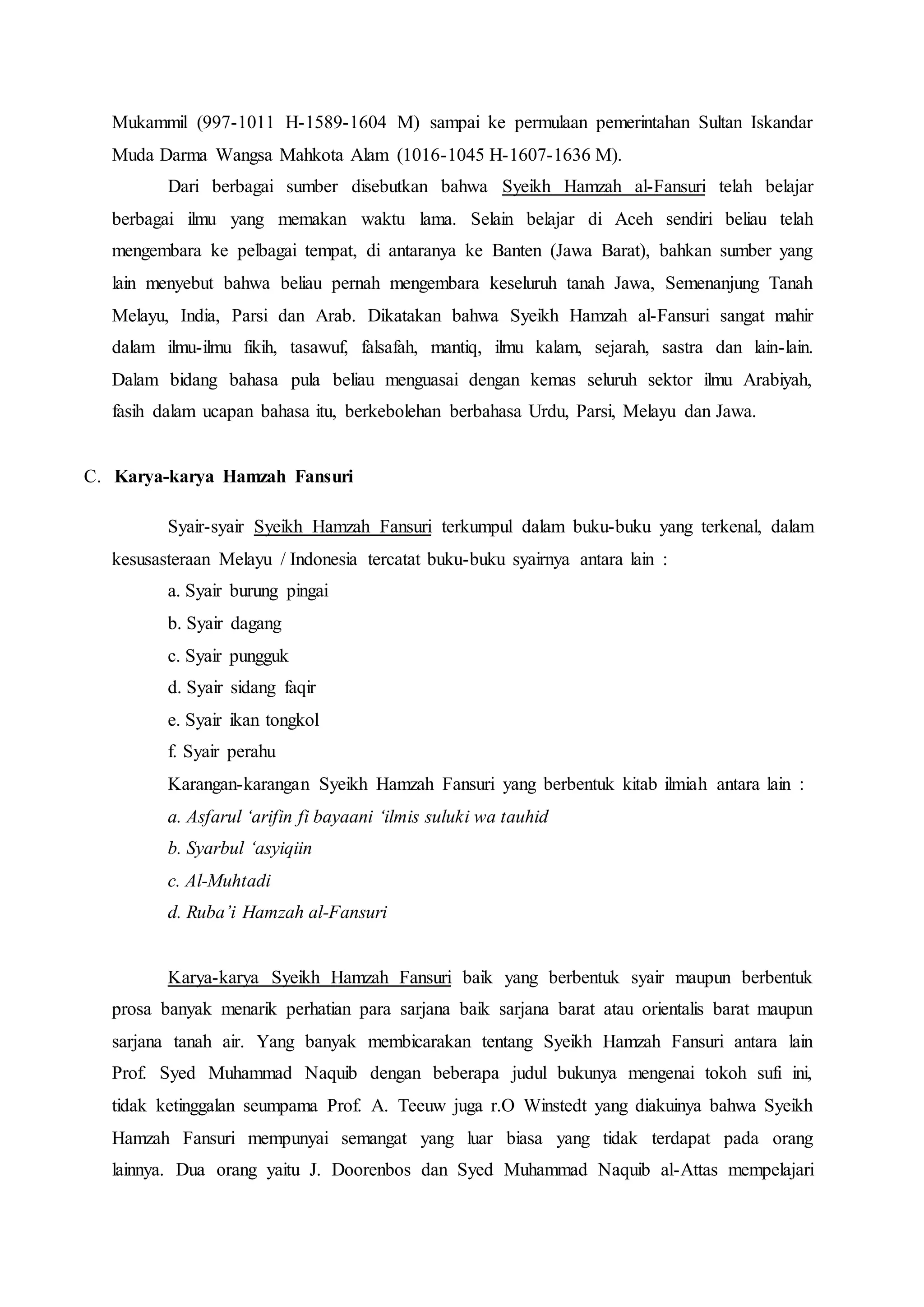 Biografi syeikh hamzah fansuri | DOCX