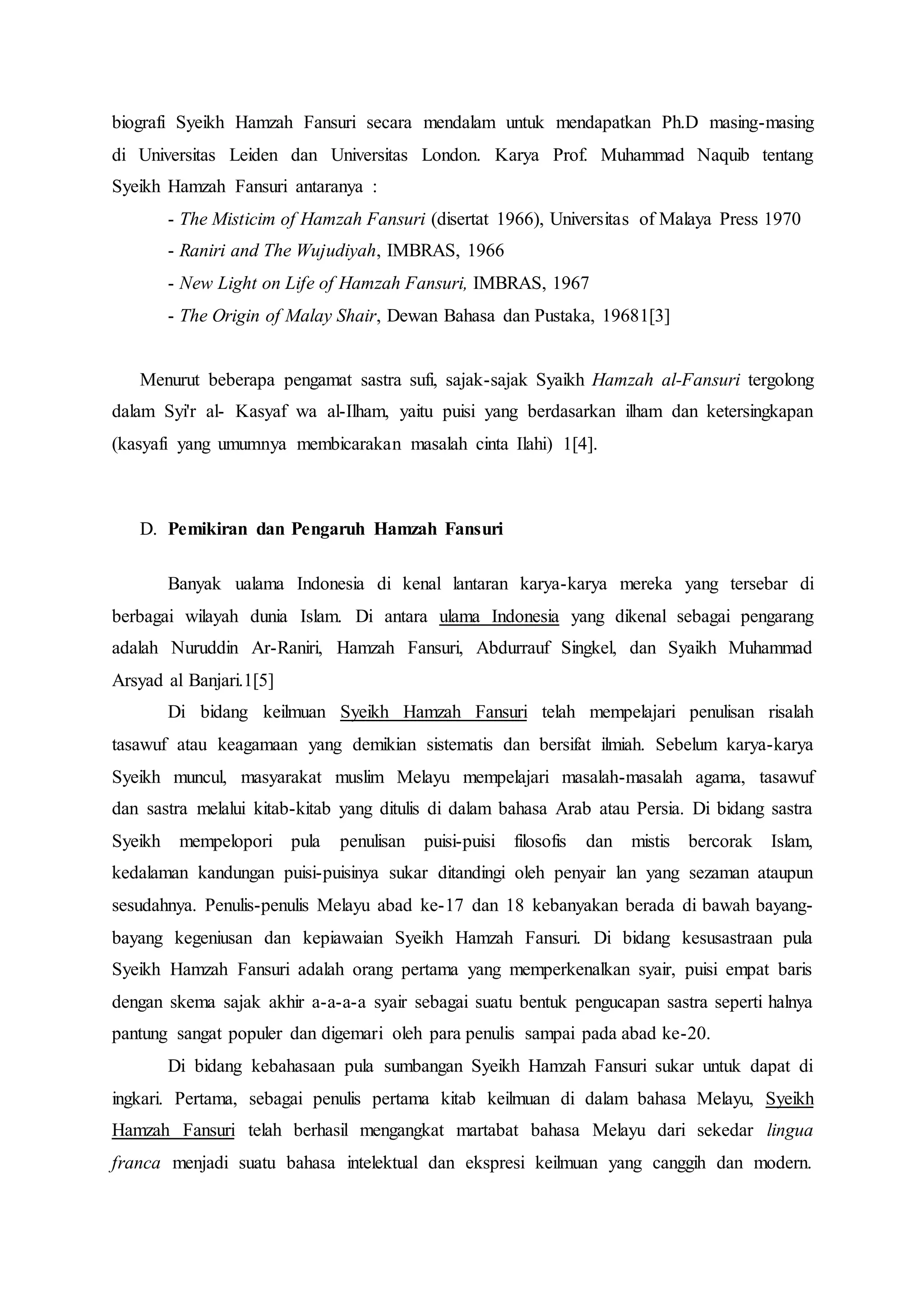 Biografi syeikh hamzah fansuri | DOCX