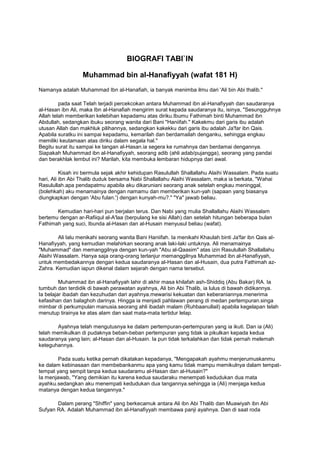 Biografi muhammad bin ala hanafiyah | DOCX