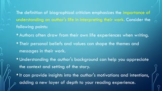 BIOGRAPHICAL APPROACH to LIterary Criticism | PPTX | Biographies | Genres