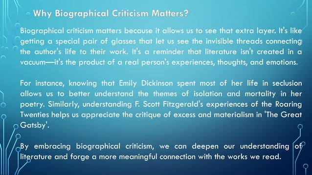 BIOGRAPHICAL APPROACH to LIterary Criticism | PPTX | Biographies | Genres