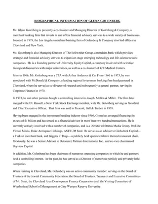 Biographical Information Of Glenn Golenberg.2012