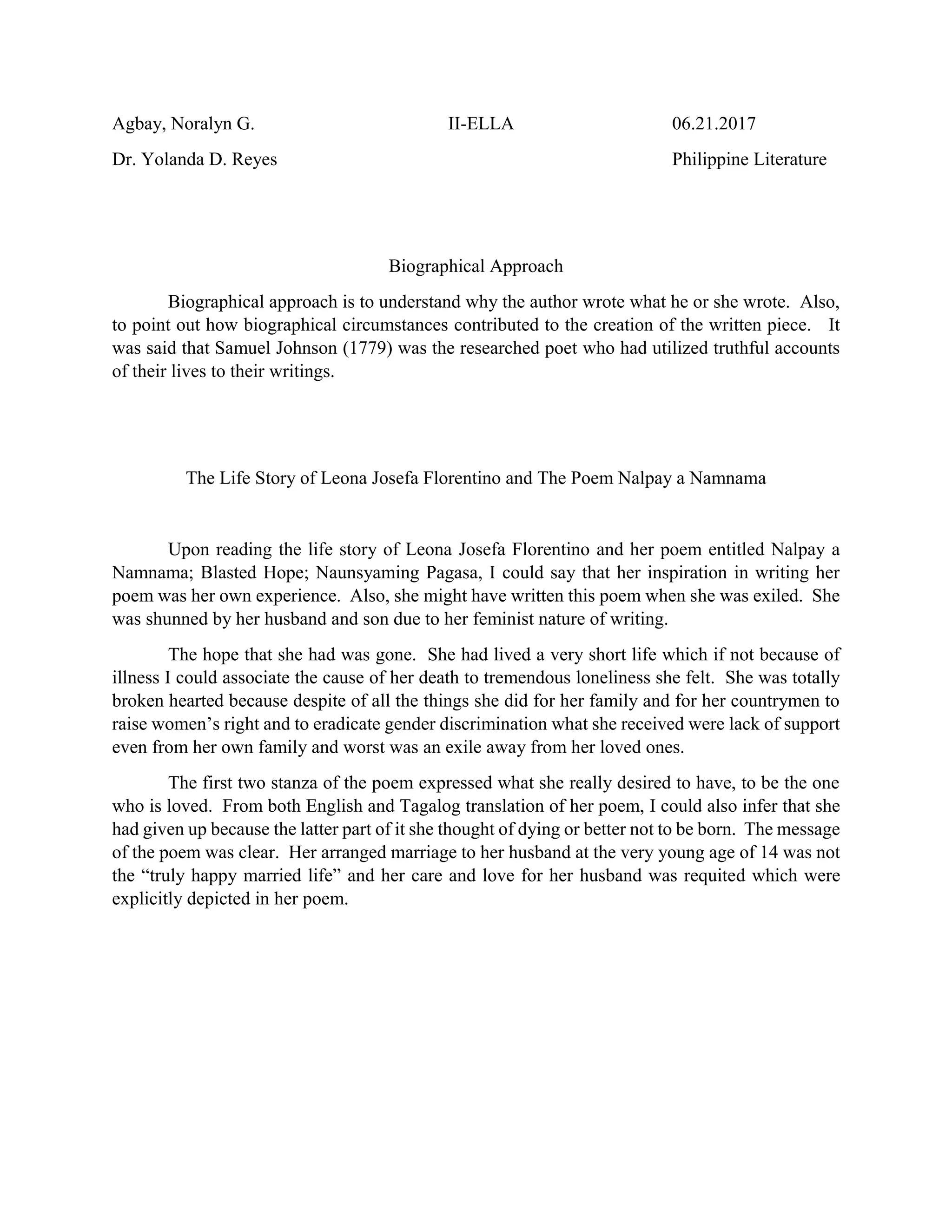 Biographical Analysis: nalpay a namnama | PDF