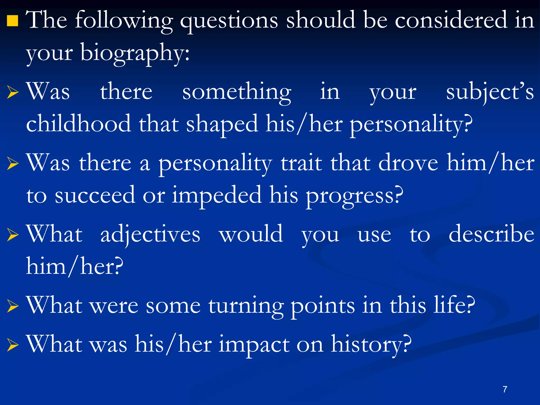 Biographical narrative essay | PPT