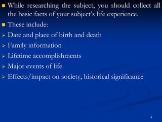 Biographical narrative essay | PPT