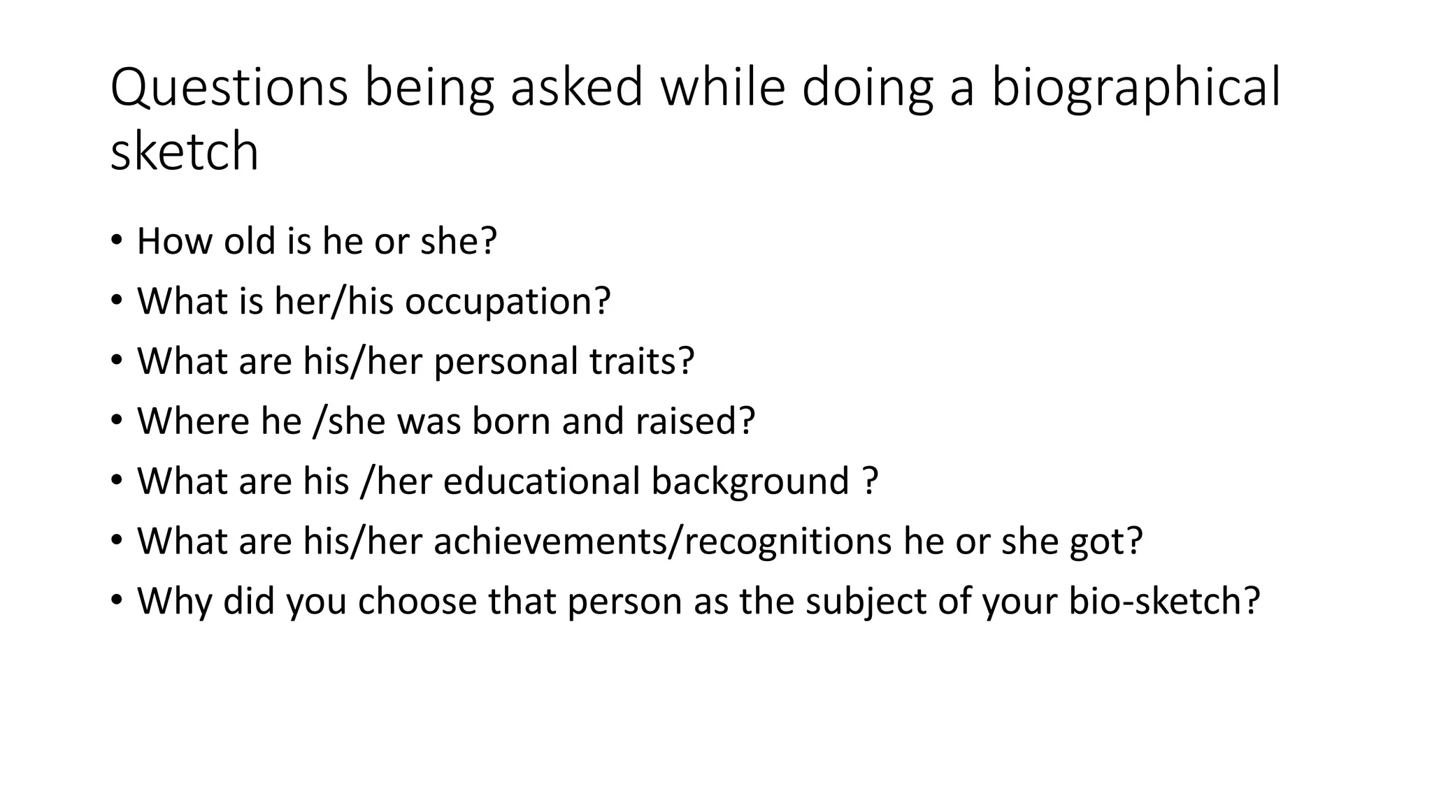 Biographical Sketch:An Introductory Lecture Presentation | PPTX ...