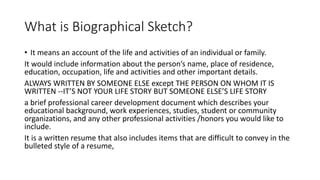 Biographical Sketch:An Introductory Lecture Presentation | PPTX ...