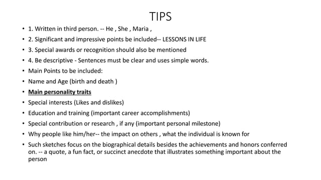 Biographical Sketch:An Introductory Lecture Presentation | PPTX ...