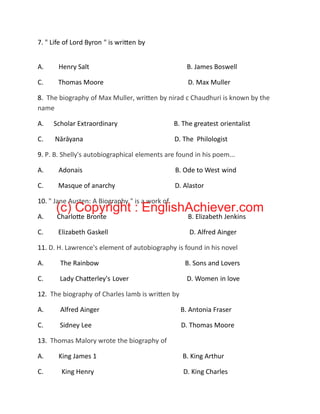 Biographies in english literature test 1 pdf w | PDF