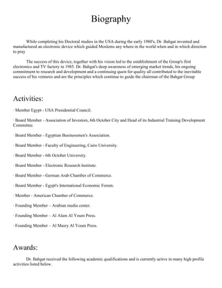 Dr Ahmed Bahgat Biography | PDF
