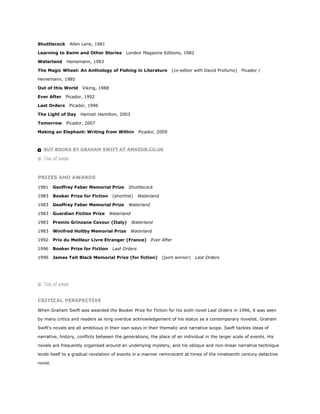 Biography of Graham Swift | DOC | Fiction | Books and Literature