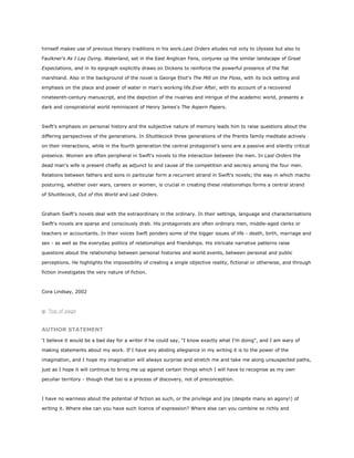 Biography of Graham Swift | DOC | Fiction | Books and Literature