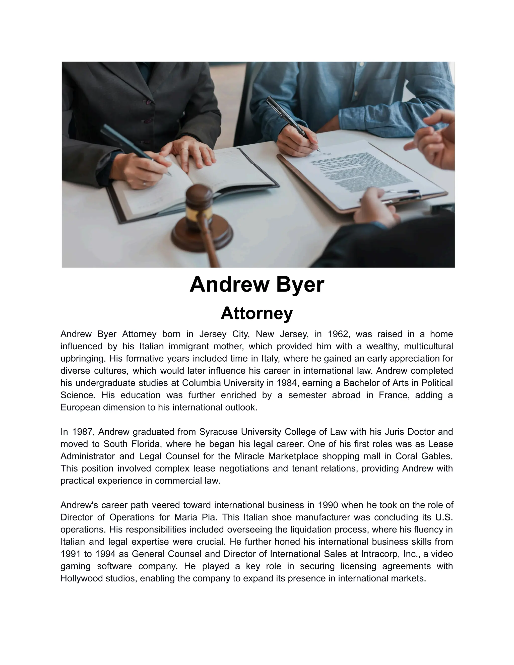 Biography and career history of Andrew Byer | PDF