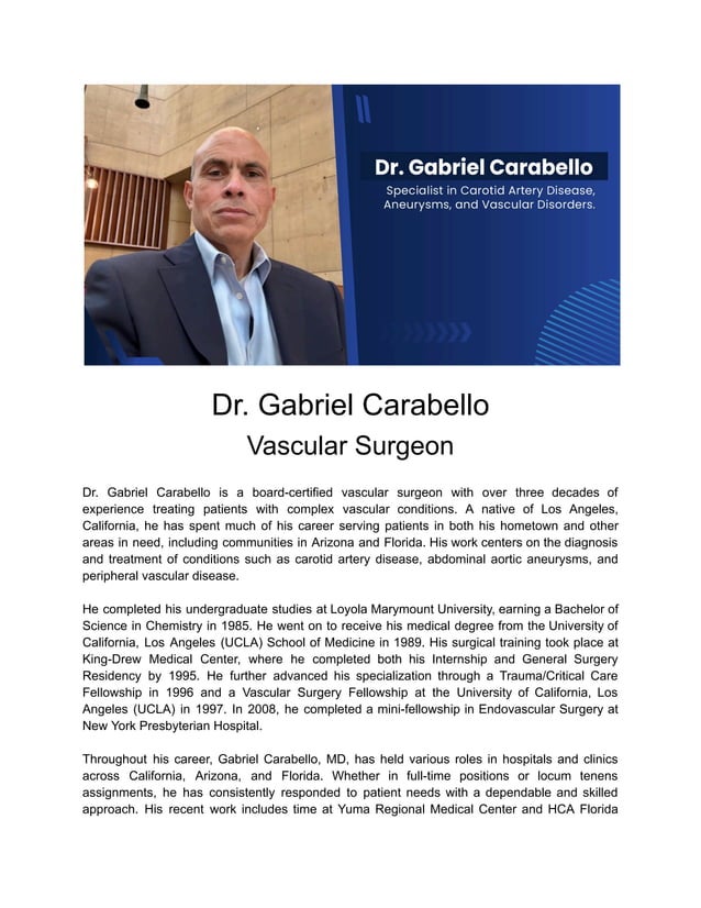 Biography and career history of Dr. Gabriel Carabello | PDF