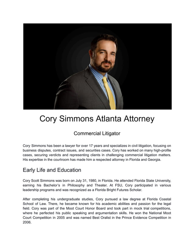 Biography and Career of Cory Simmons Atlanta Attorney | PDF