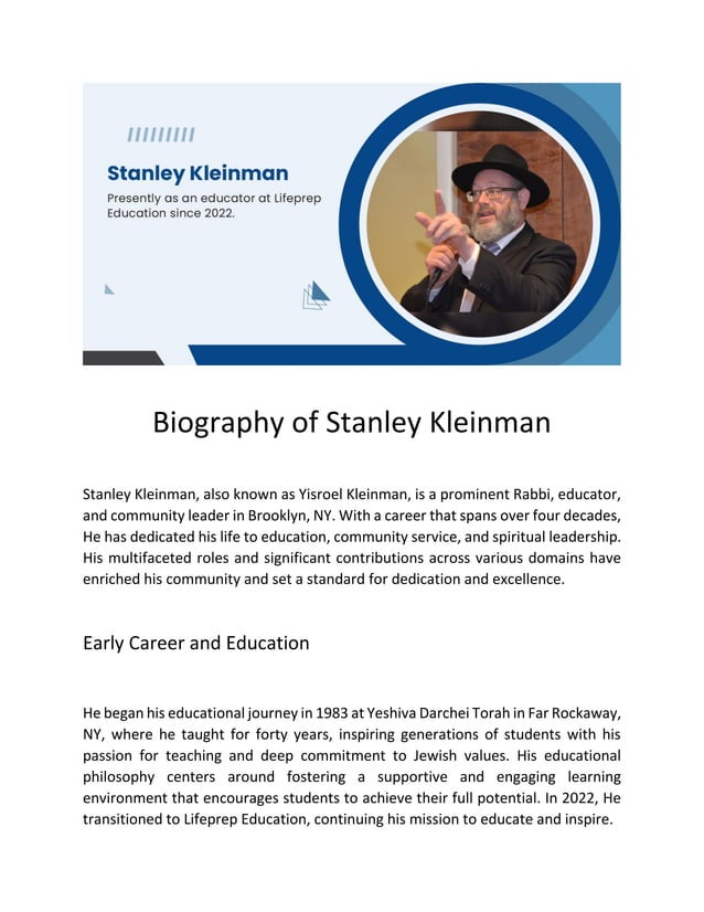 Biography and career of Stanley Kleinman.pdf | Judaism | Religion & Spirituality