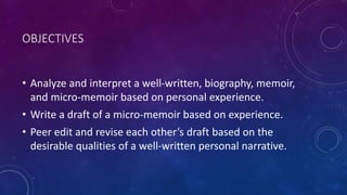 Biography and memoir | PPTX | Biographies | Genres