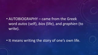 Biography and memoir | PPTX | Biographies | Genres