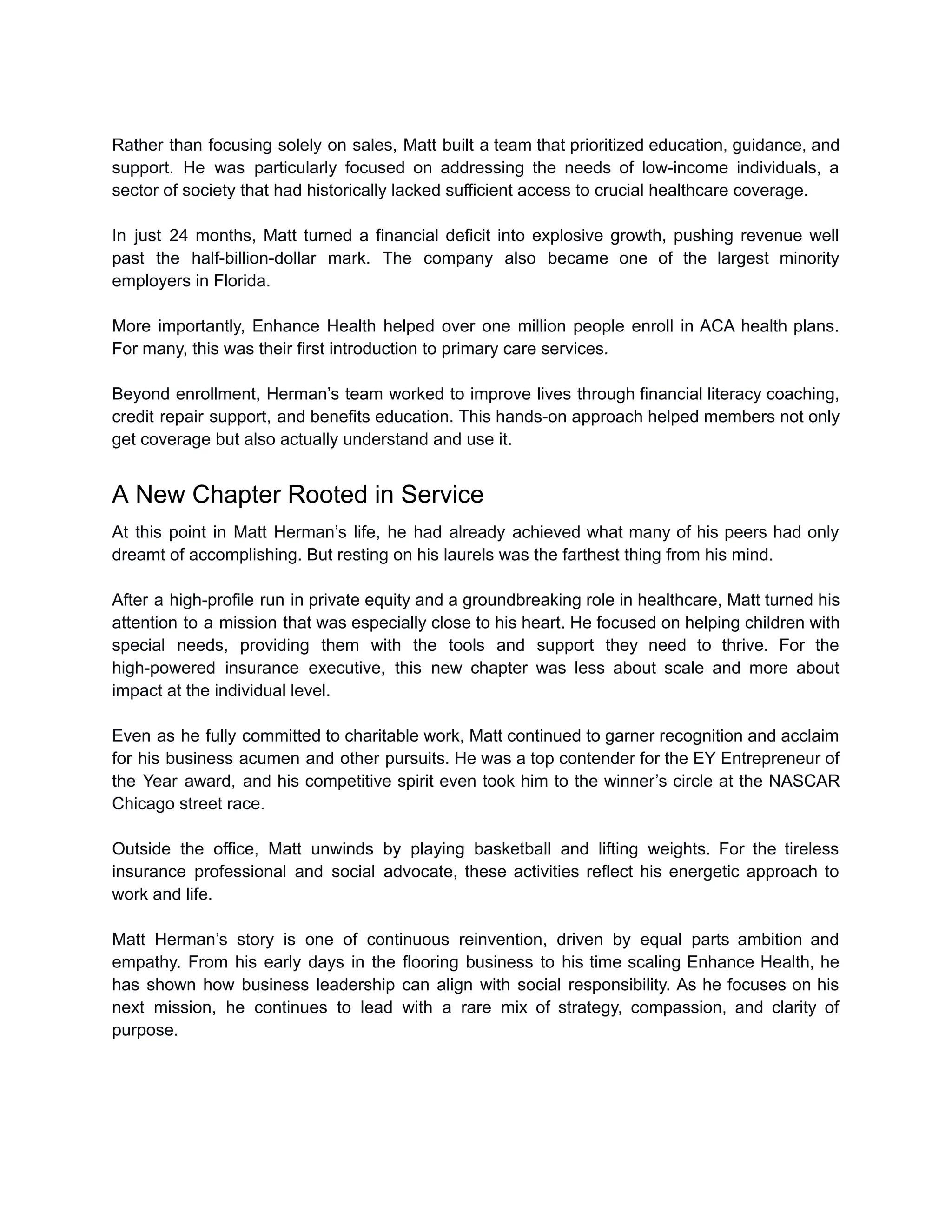Biography and Professional Career of Matt Herman | PDF